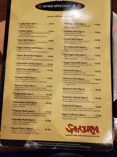 Sakura Japanese Steak, Seafood House & Sushi Bar Menu | Woodbridge, VA ...