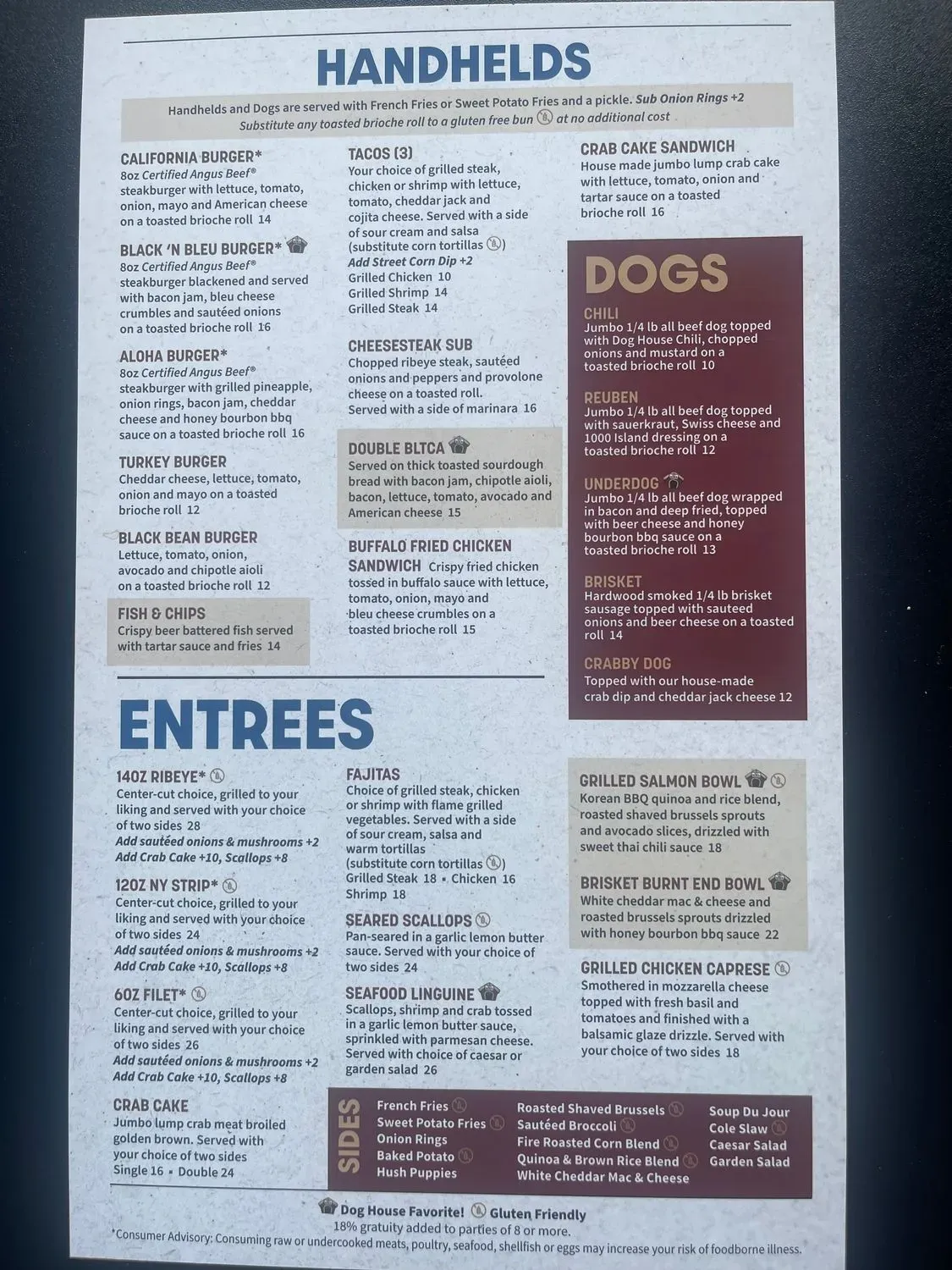 The DogHouse Menu - Updated November 2025