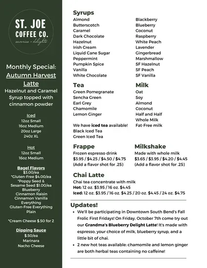 St. Joe Coffee Co. Menu | South Bend, IN | Checkle