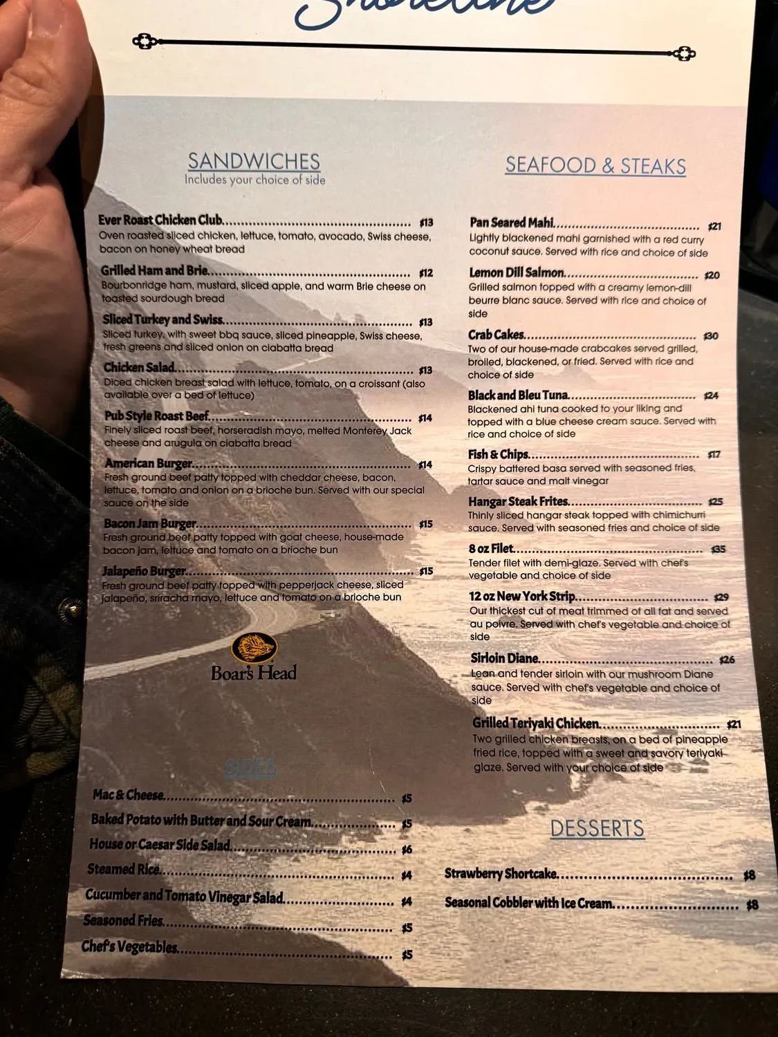 Crooked Shoreline Menu - Updated October 2025