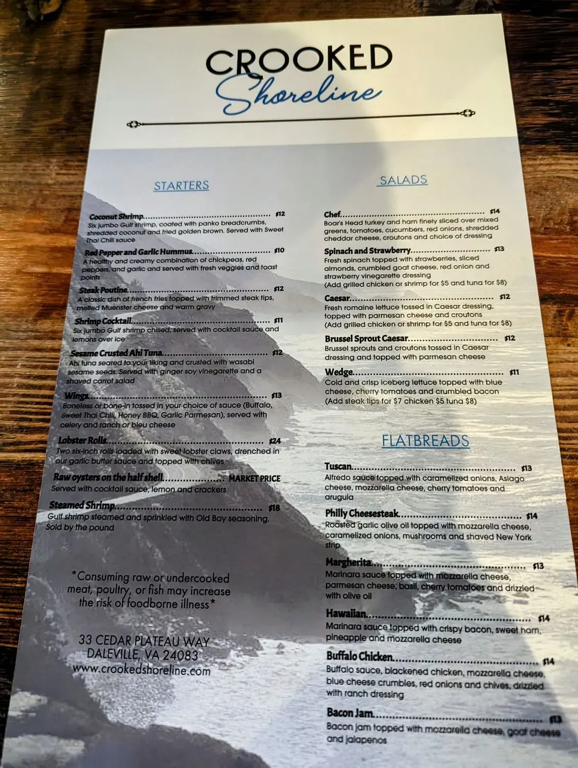 Crooked Shoreline Menu - Updated October 2025
