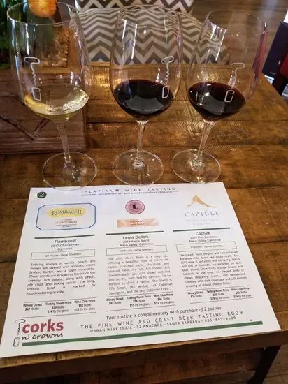 Corks n' Crowns Tasting Room and Wine Sales Menu | Santa Barbara, CA ...