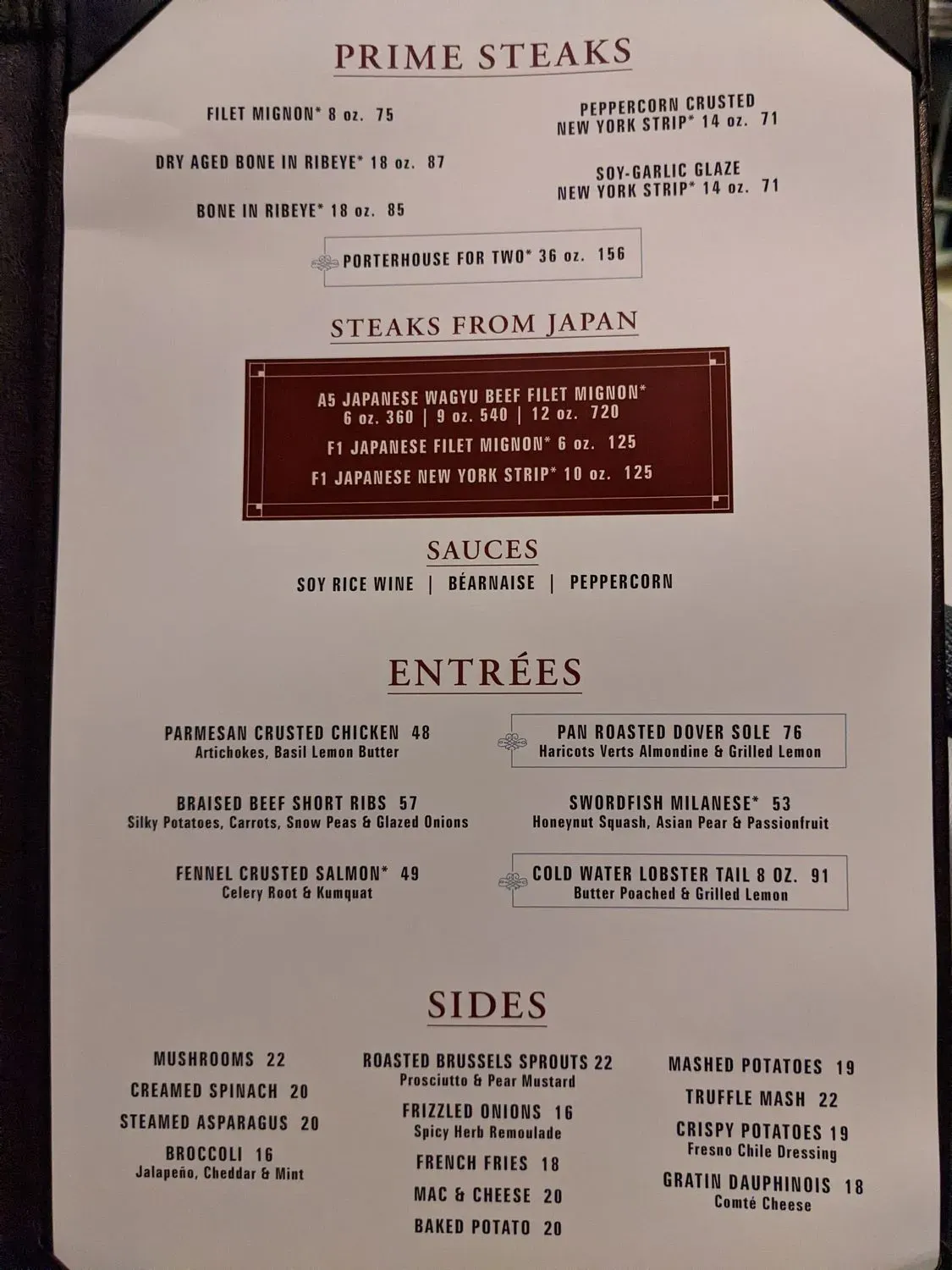 Prime Steakhouse Menu - Updated November 2025