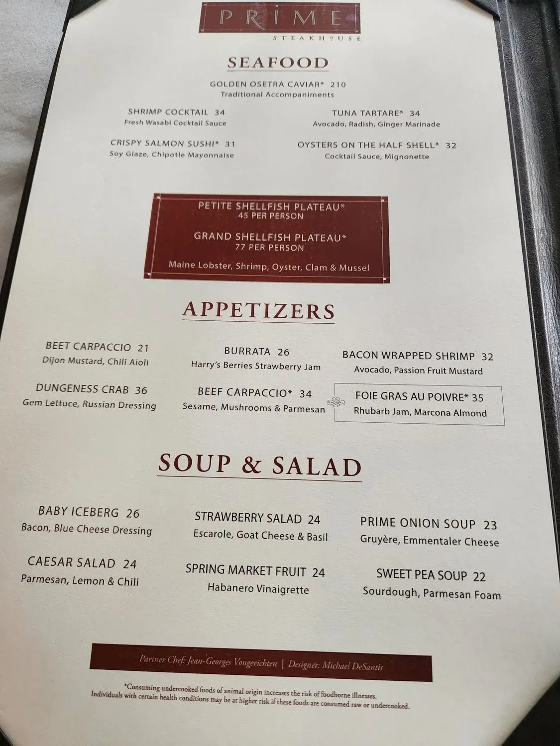 Prime Steakhouse Menu - Updated November 2025