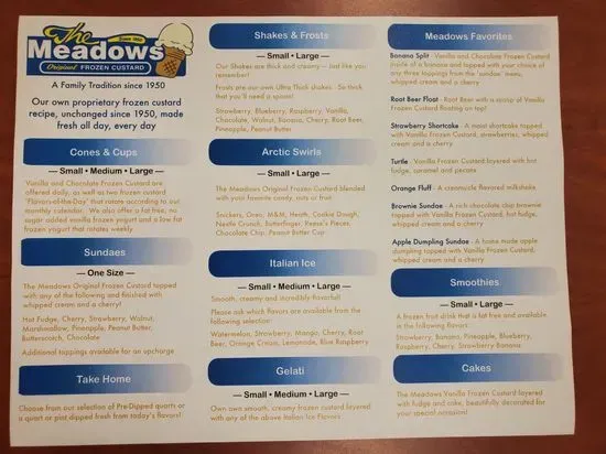 The Meadows Original Frozen Custard Menu | Elizabeth City, NC | Checkle