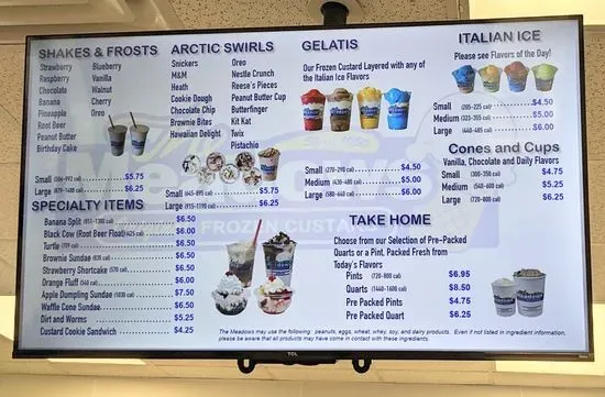 The Meadows Original Frozen Custard Menu | Elizabeth City, NC | Checkle
