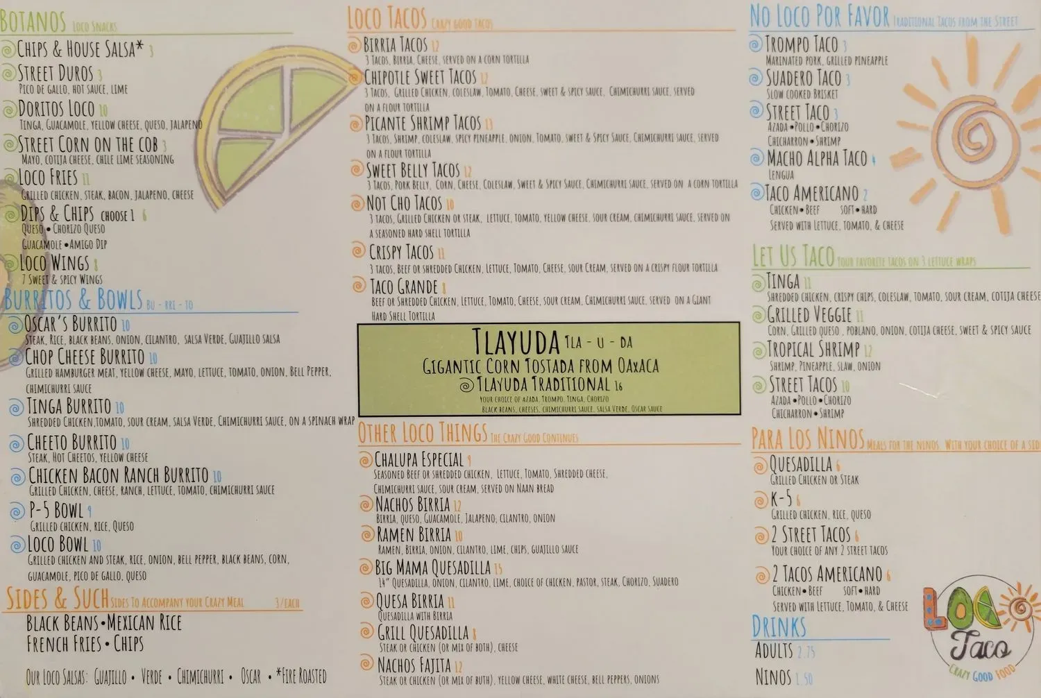 Loco Taco Menu - Updated November 2025