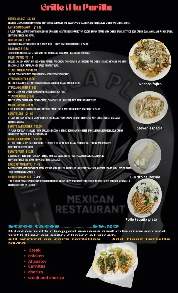 Tequila plata Mexican restaurant.El reno Menu - Updated October 2025