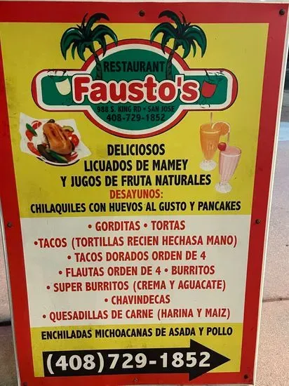 Fausto's Restaurant Menu | San Jose, CA | Checkle