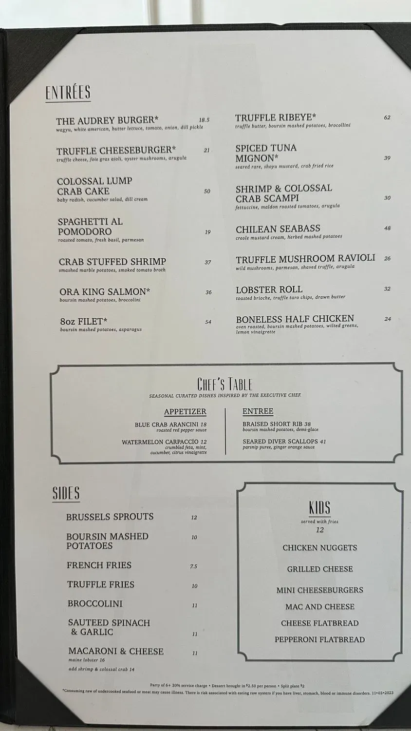 The Audrey Restaurant & Bar Menu - Updated October 2025