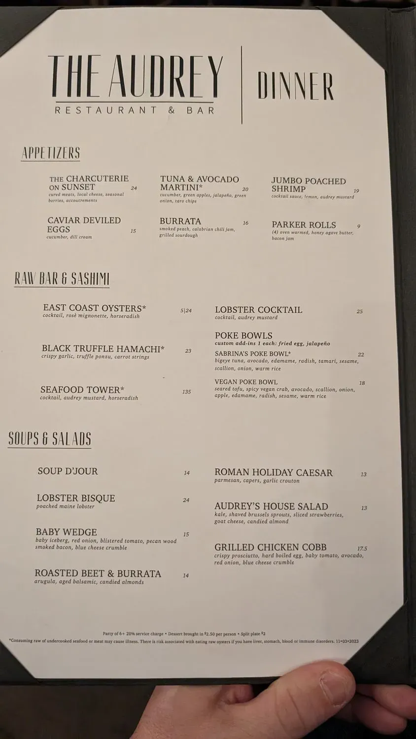 The Audrey Restaurant & Bar Menu - Updated October 2025