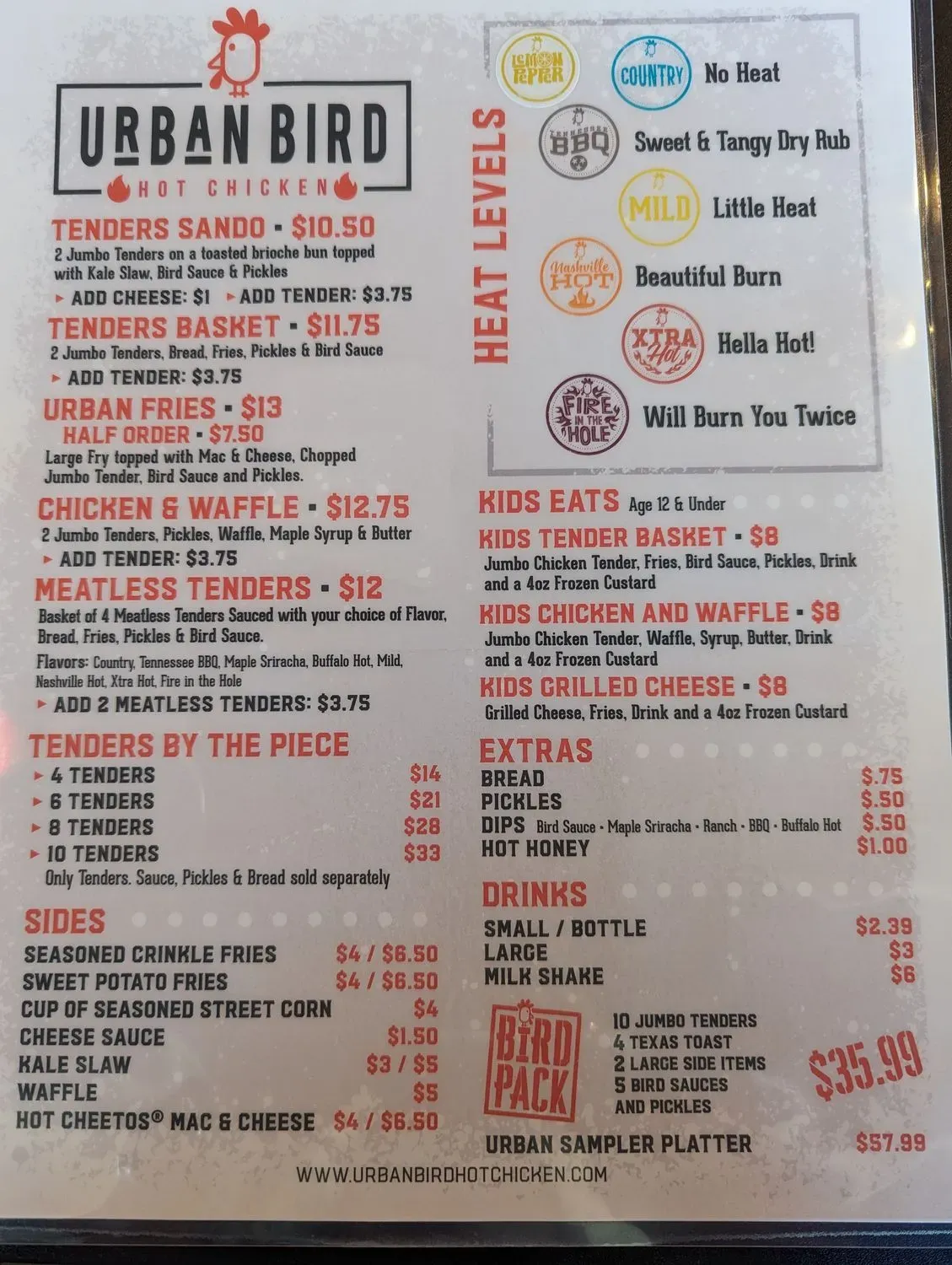Urban Bird Hot Chicken Menu - Updated October 2025