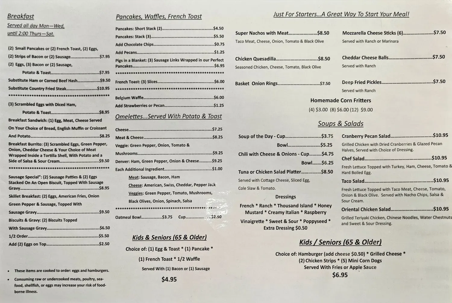 Sheryl's Cafe Menu - Updated November 2025