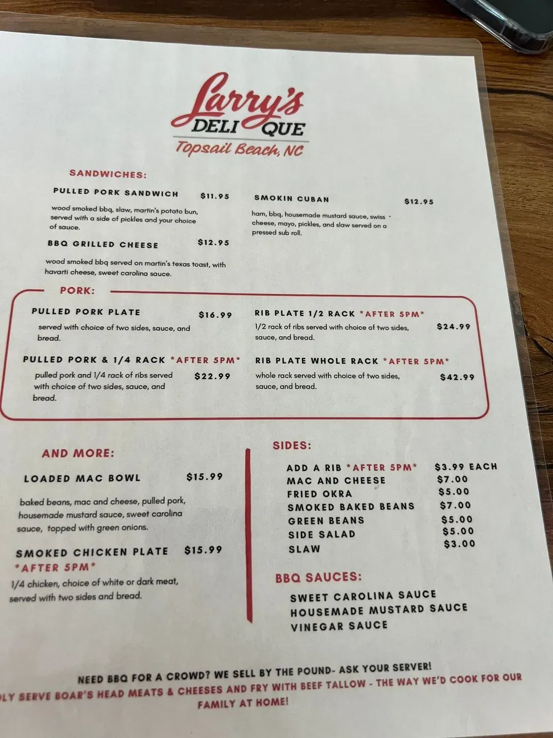 Larry's Deli-Que Menu - Updated November 2025