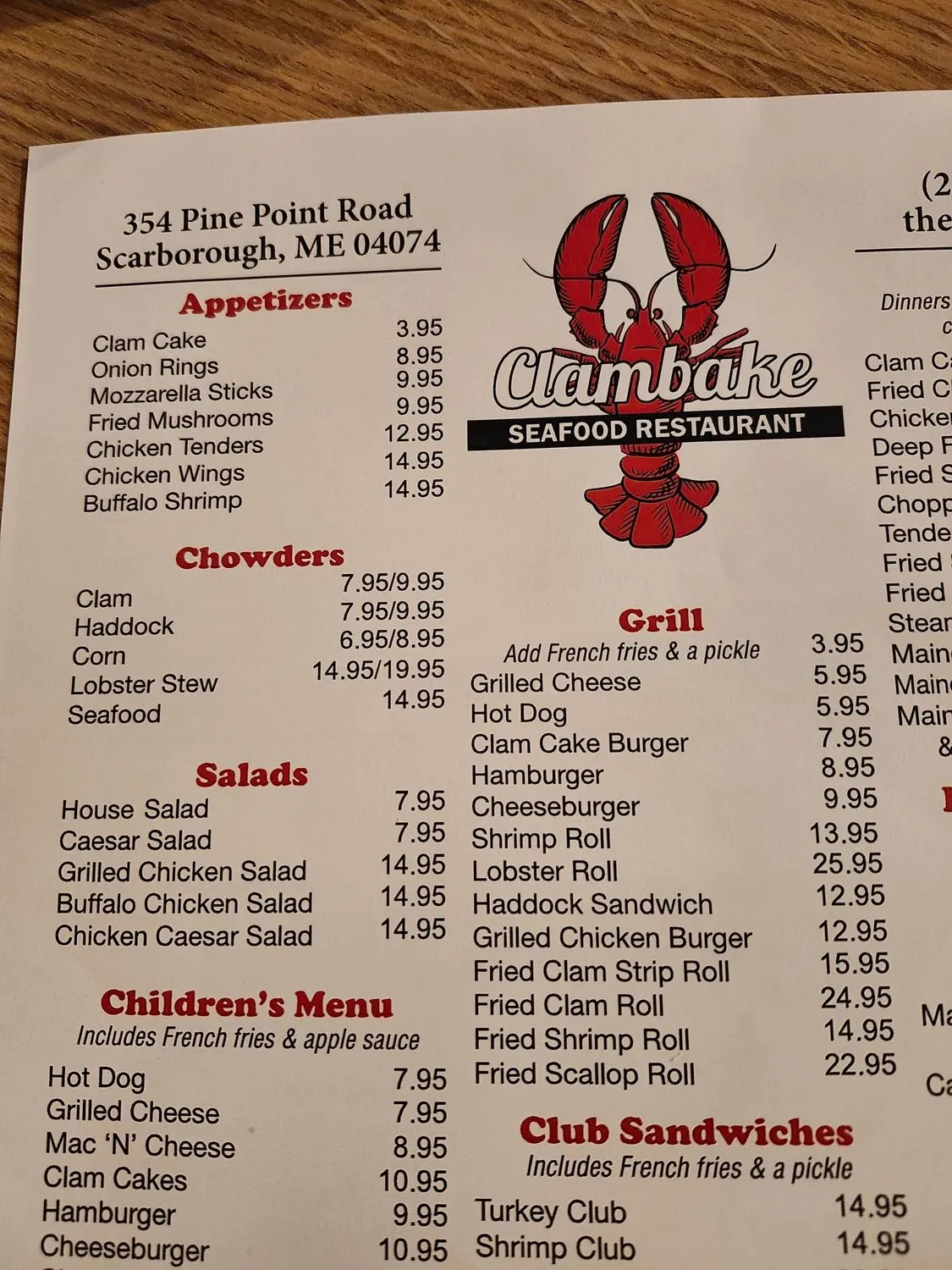 Clambake Seafood Restaurant Menu - Updated November 2025
