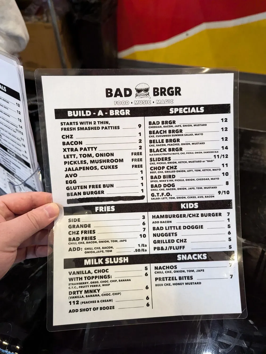 BAD BRGR Menu - Updated November 2025