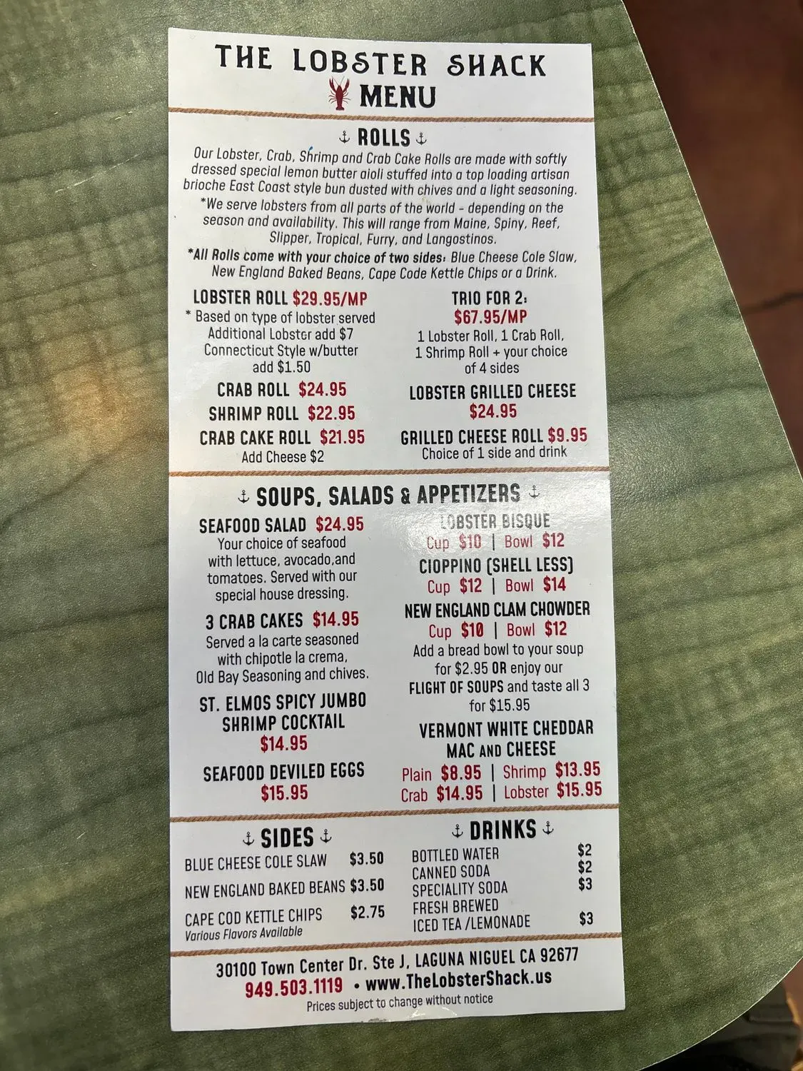 The Lobster Shack Menu - Updated November 2025