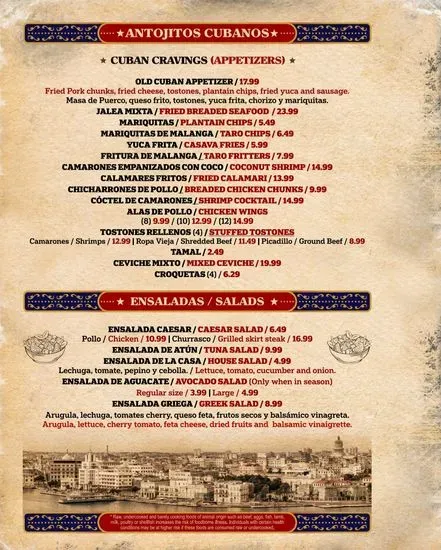 Old' cuban restaurant & bar Menu | Cape Coral, FL | Checkle