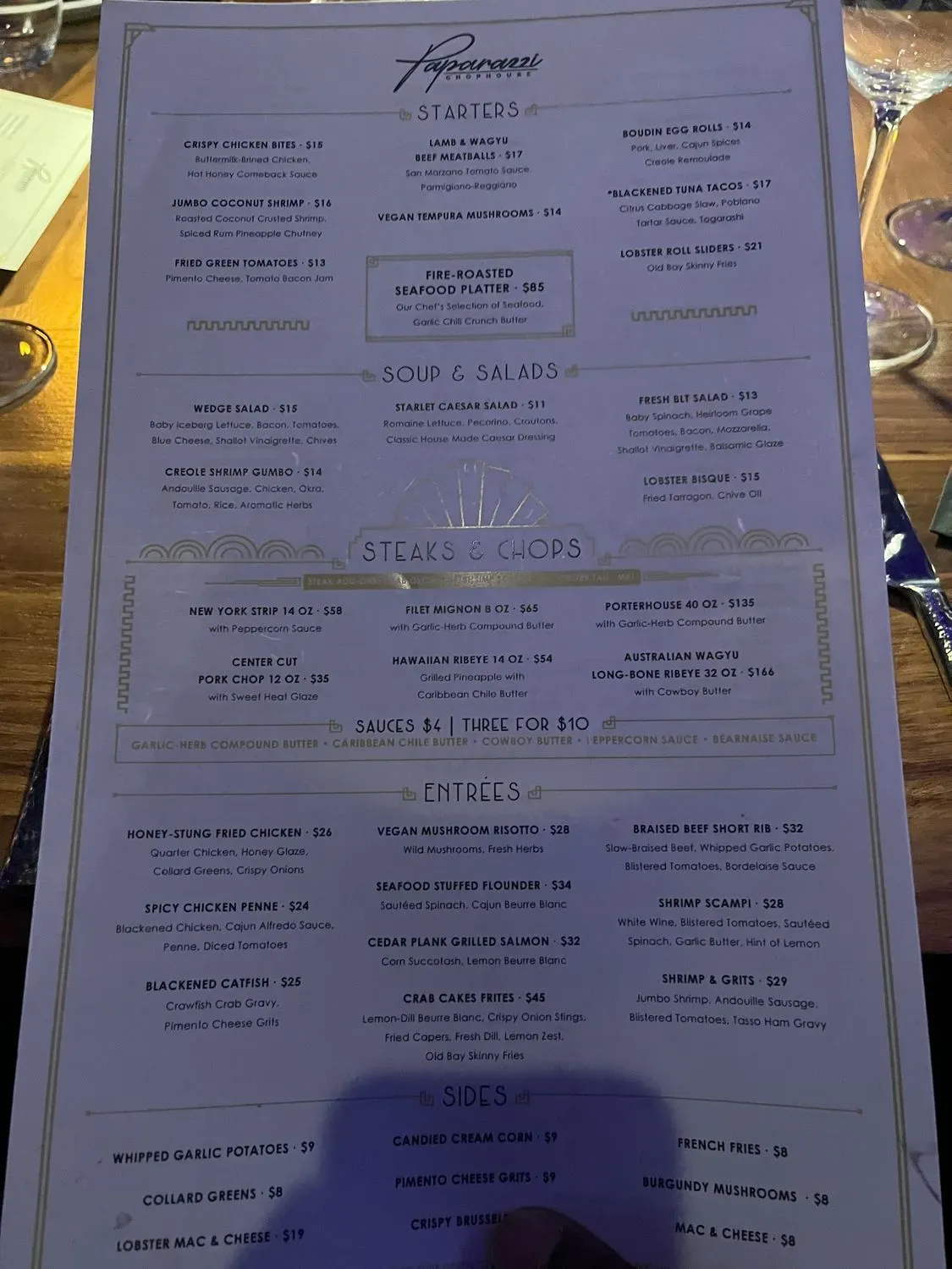 Paparazzi Chophouse Menu - Updated November 2025