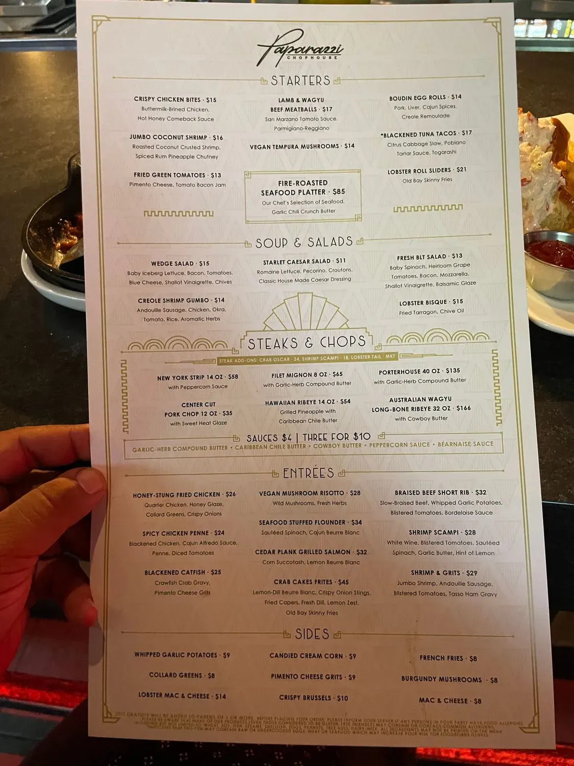 Paparazzi Chophouse Menu - Updated November 2025