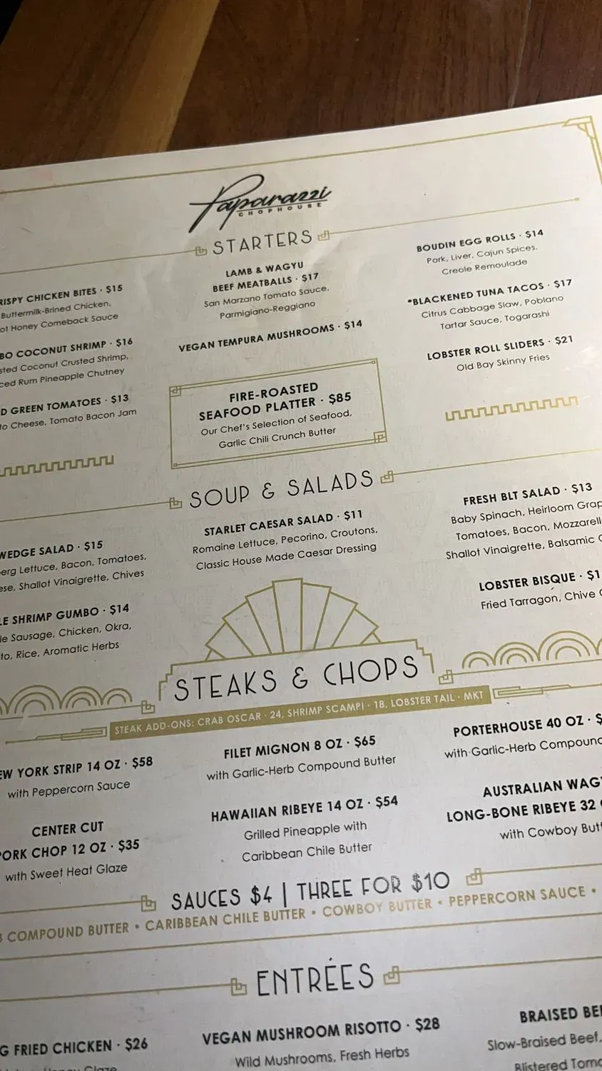 Paparazzi Chophouse Menu - Updated November 2025