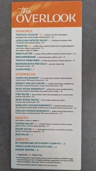 The Overlook Rooftop bar and grill Menu | Nashville, TN | Checkle