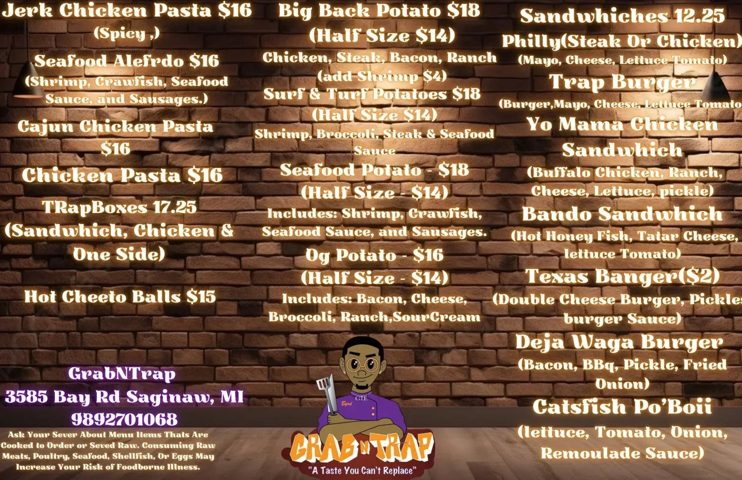 Grab N Trap Menu | Saginaw, MI | Checkle