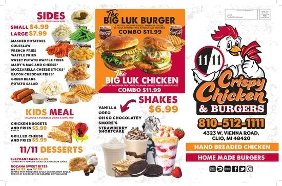 11/11 Crispy Chicken & Burgers - Waterford Menu | Waterford Twp, MI ...