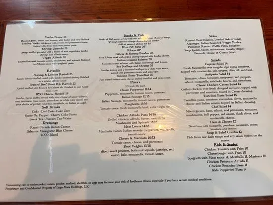 Sergio’s Cucina Italiana & Pizza Menu | Charleston, WV | Checkle