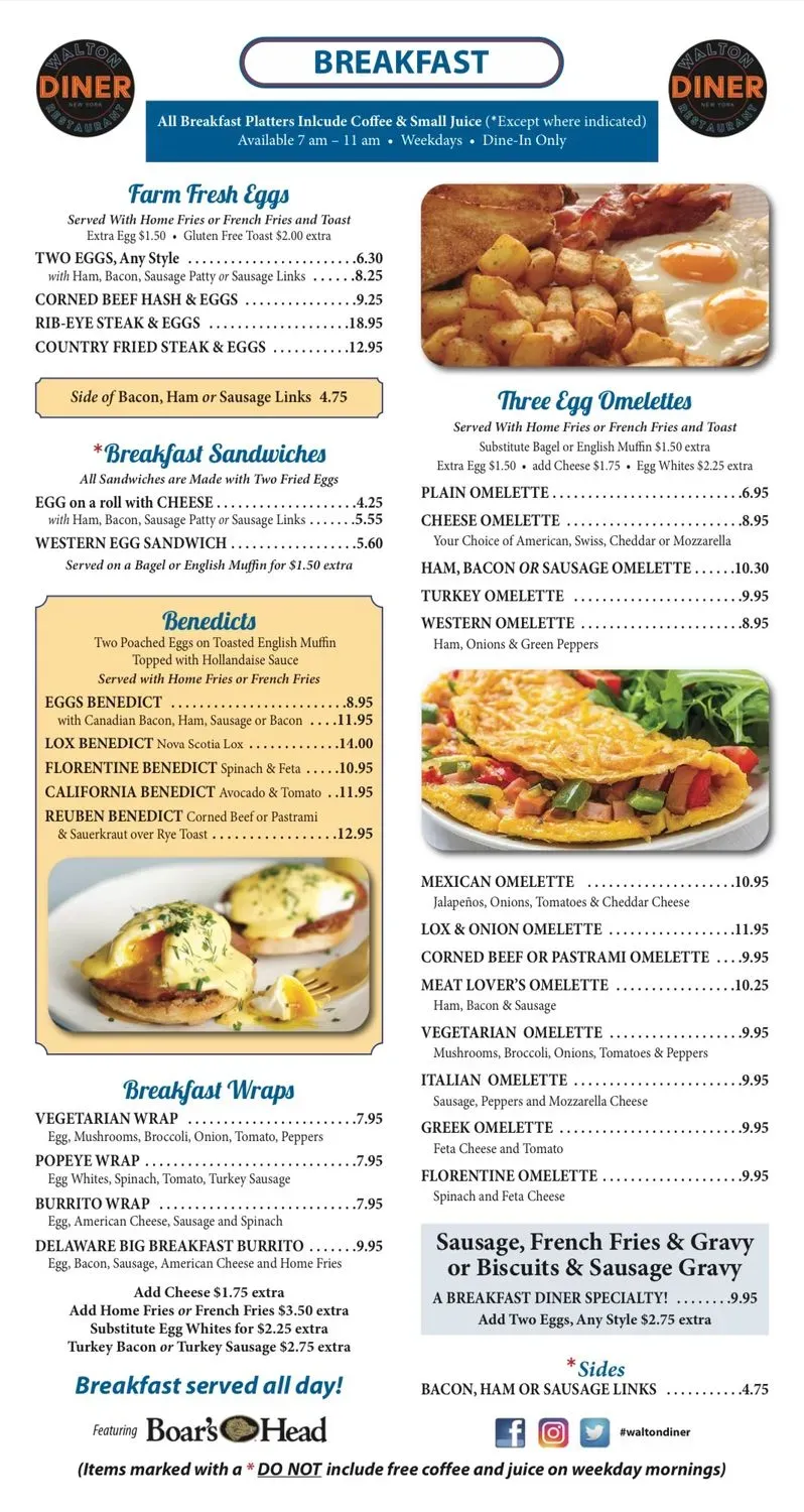 Walton Diner Menu - Updated November 2025