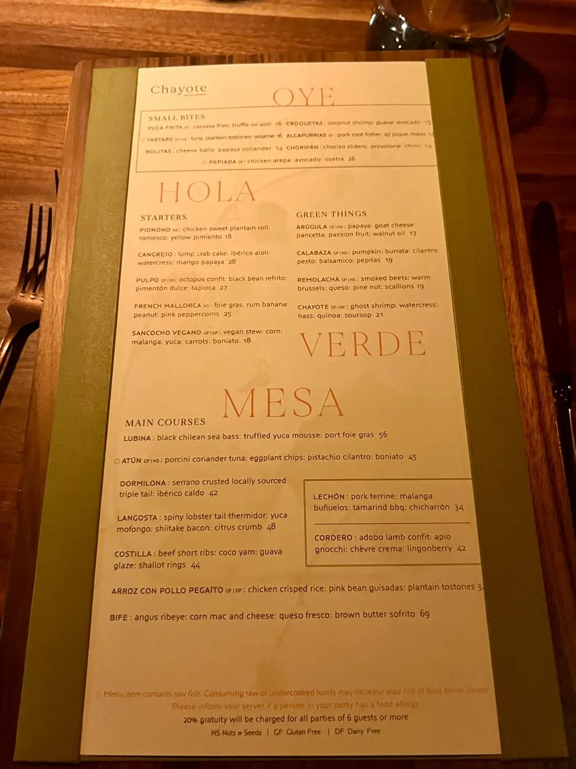 Chayote Barrio Kitchen Menu - Updated November 2025