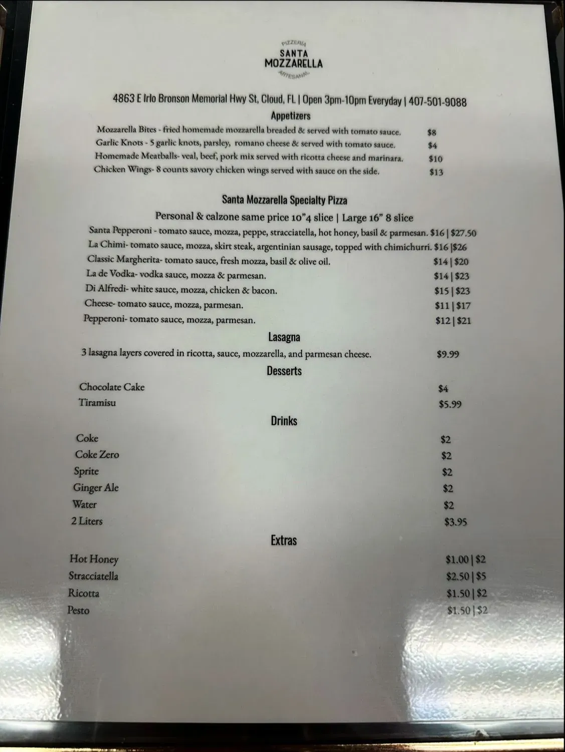 Santa Mozzarella Pizzeria Artesanal Menu - Updated November 2025