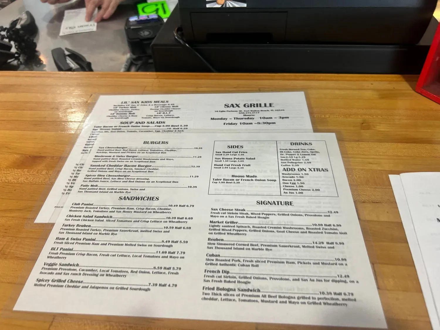 SAX GRILLE Menu - Updated October 2025