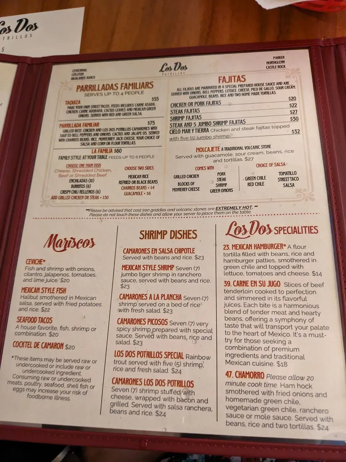 Los Dos Potrillos Menu | Castle Rock, CO | Checkle