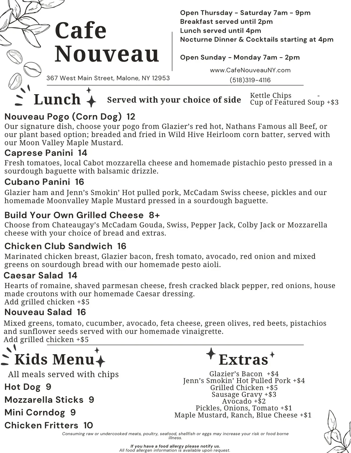 Cafe Nouveau Menu - Updated October 2025
