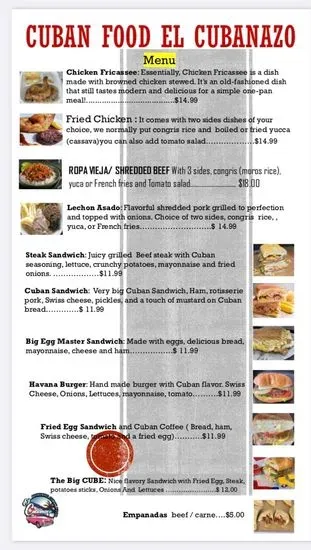Authentic Cuban Food El Cubanaso Menu | Fort Walton Beach, FL | Checkle