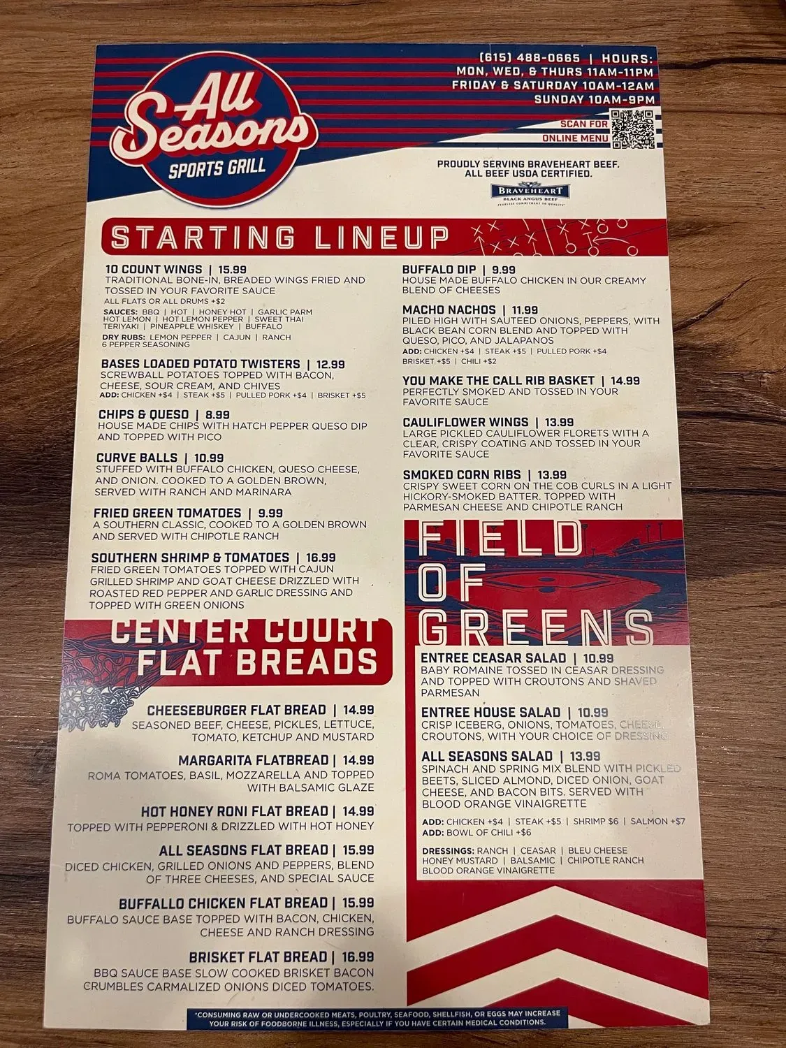 All Seasons Sports Grill Menu - Updated November 2025