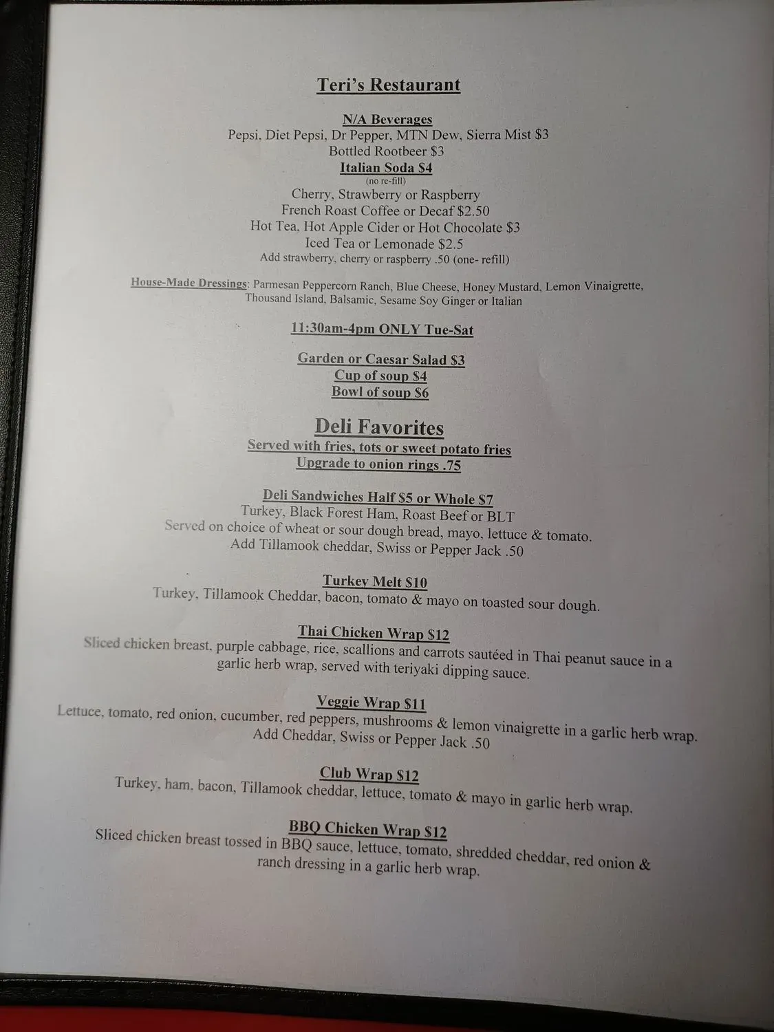 Teri's on Broadway - Teri's Restaurant Menu - Updated November 2025