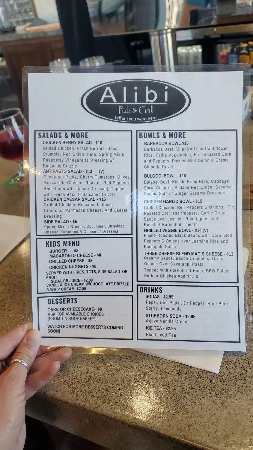 The Alibi Pub & Grill Menu - Updated October 2025