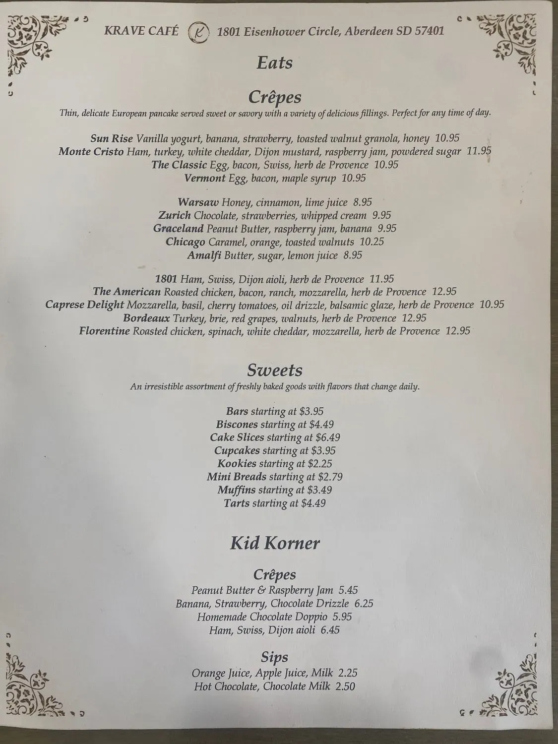 Krave Cafe Menu - Updated October 2025