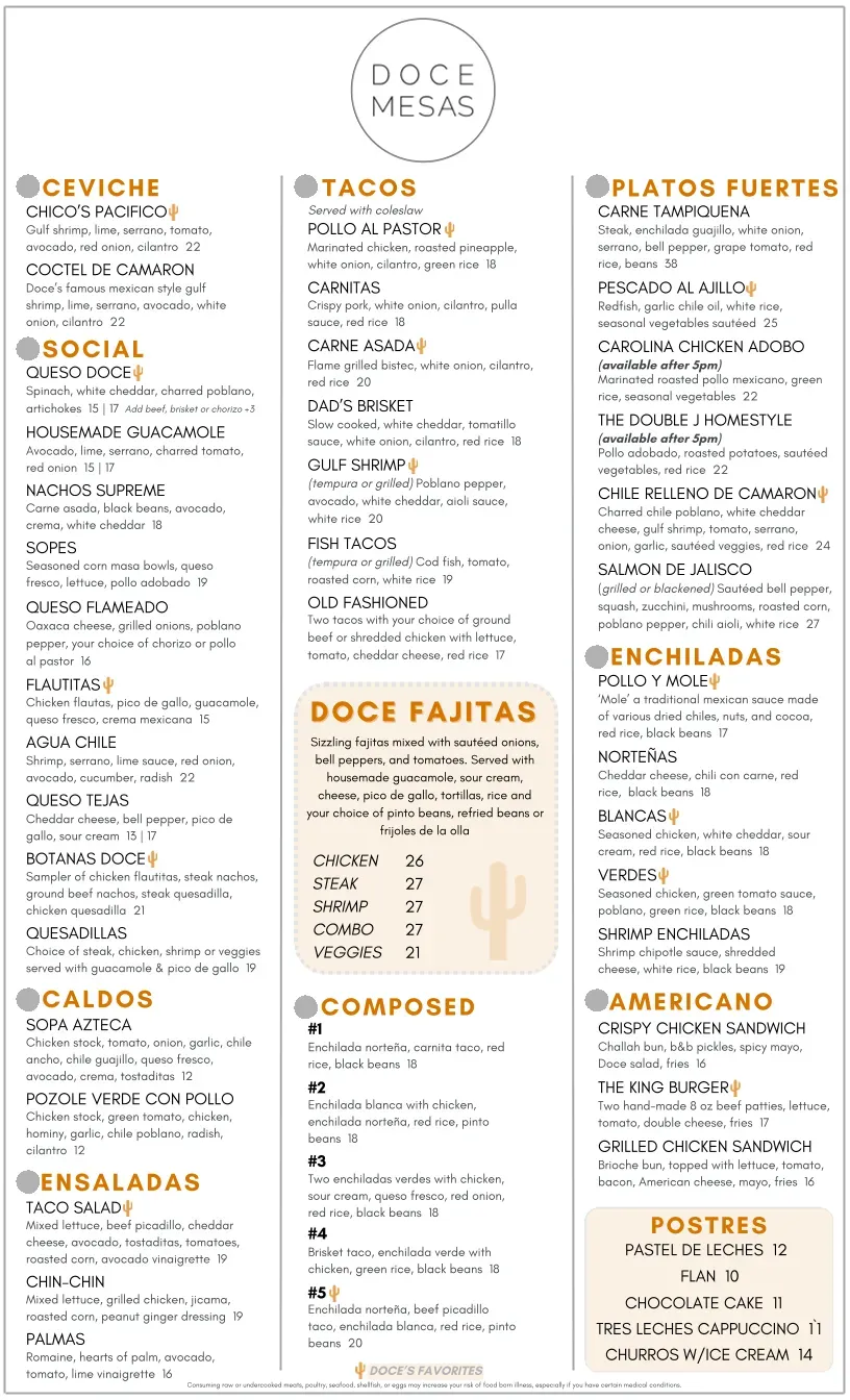 Doce Mesas Menu - Updated September 2025