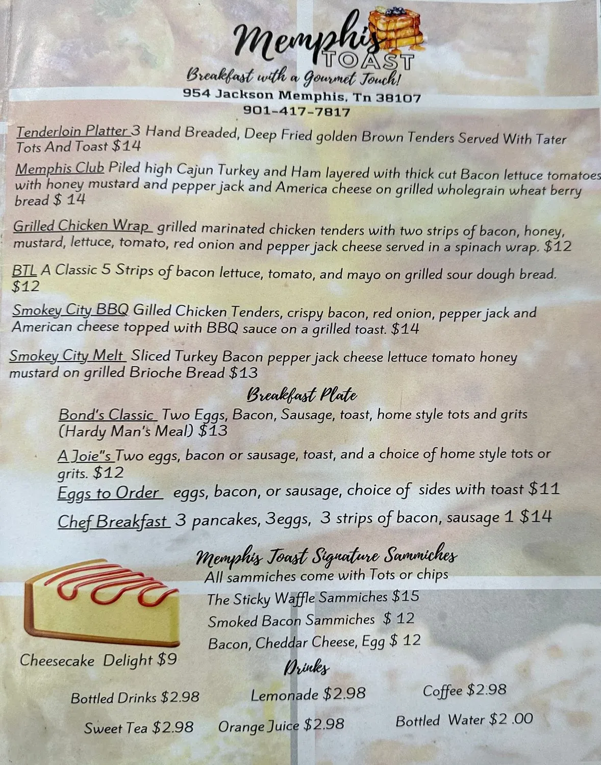 Memphis Toast Menu - Updated October 2025