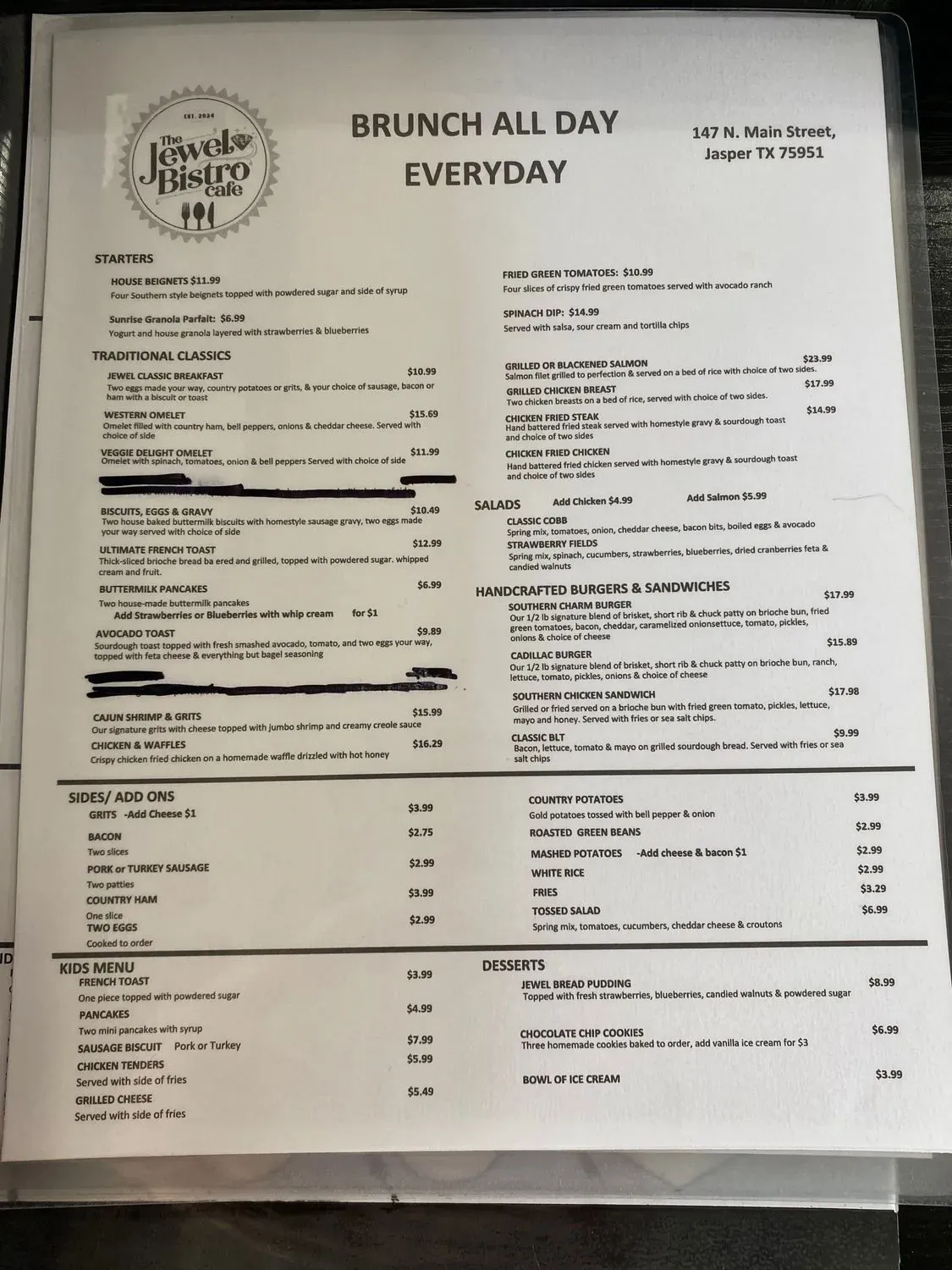 The Jewel Bistro Cafe Menu - Updated September 2025