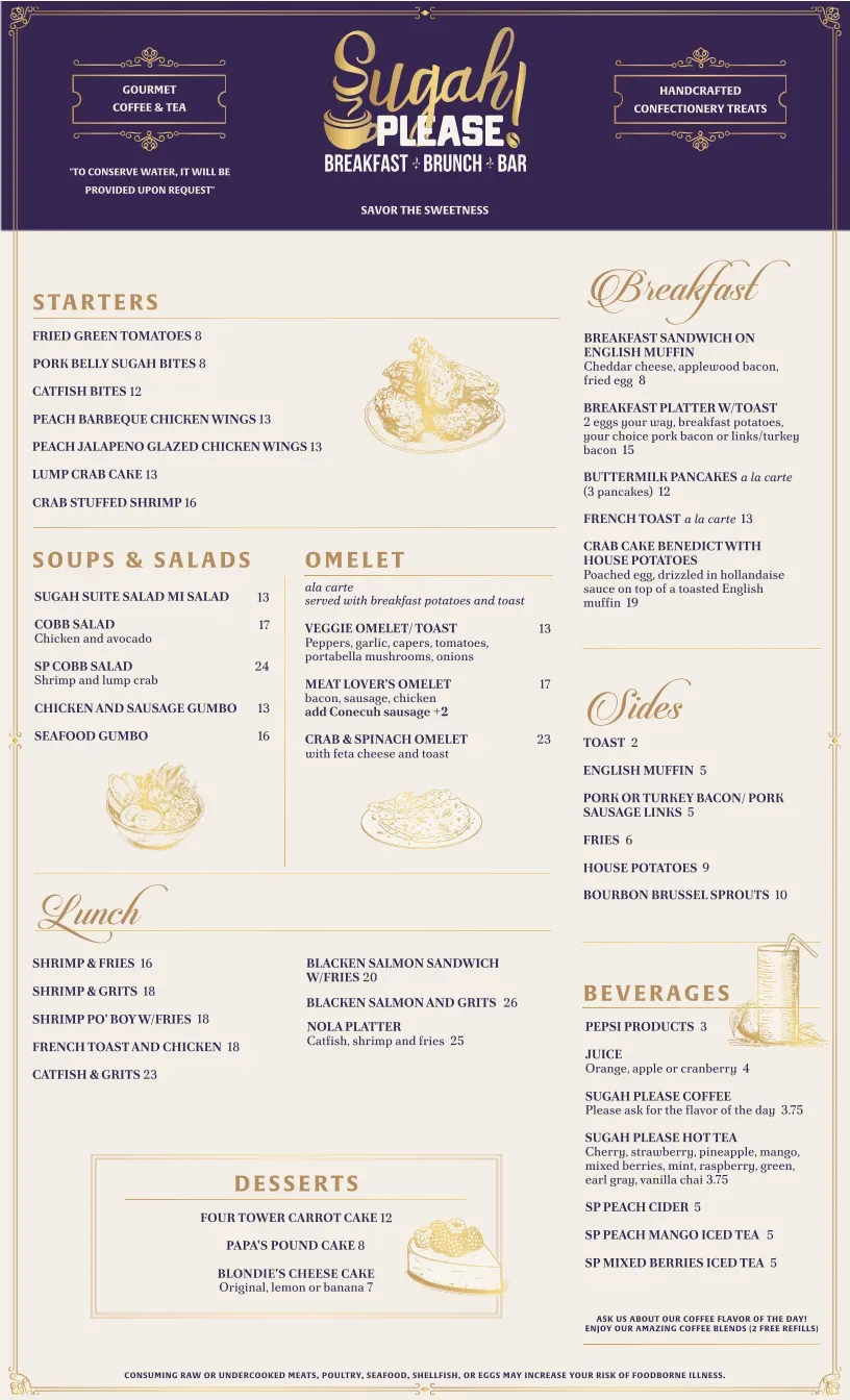 Sugah Please Breakfast Brunch Bar Menu | Detroit, MI | Checkle