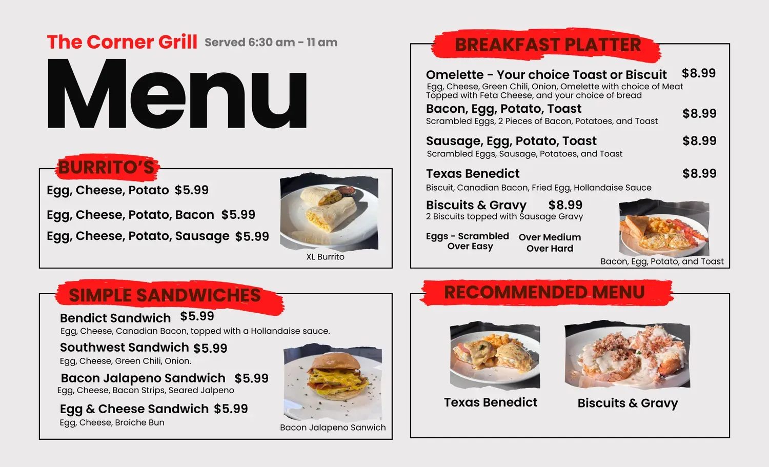 The Corner Grill Menu - Updated October 2025
