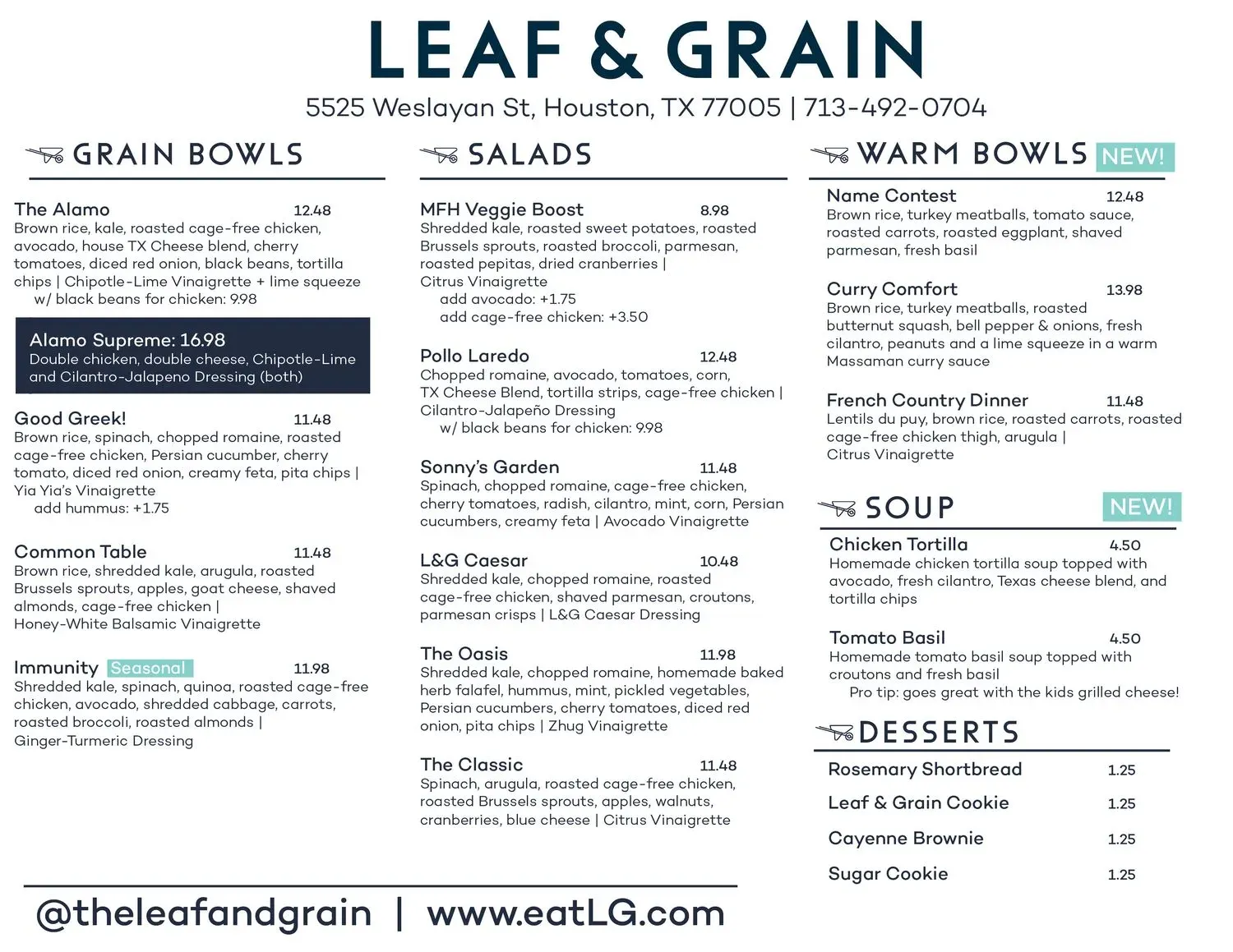 Leaf & Grain Menu - Updated September 2025