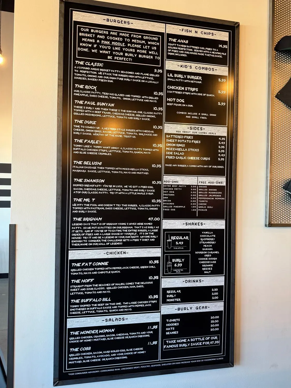 Burly Burger Menu - Updated November 2025