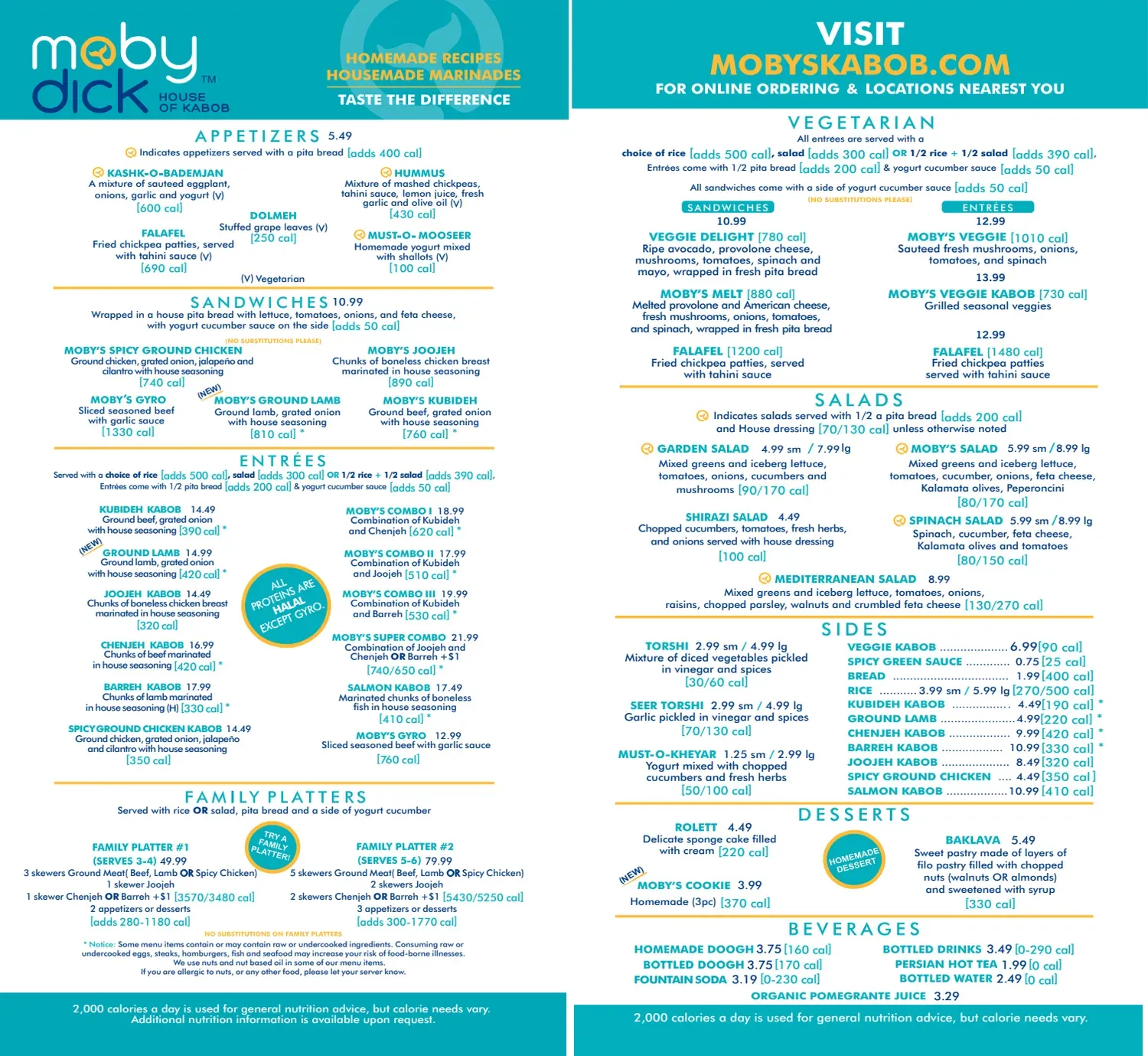 Moby Dick House of Kabob Menu - Updated October 2025