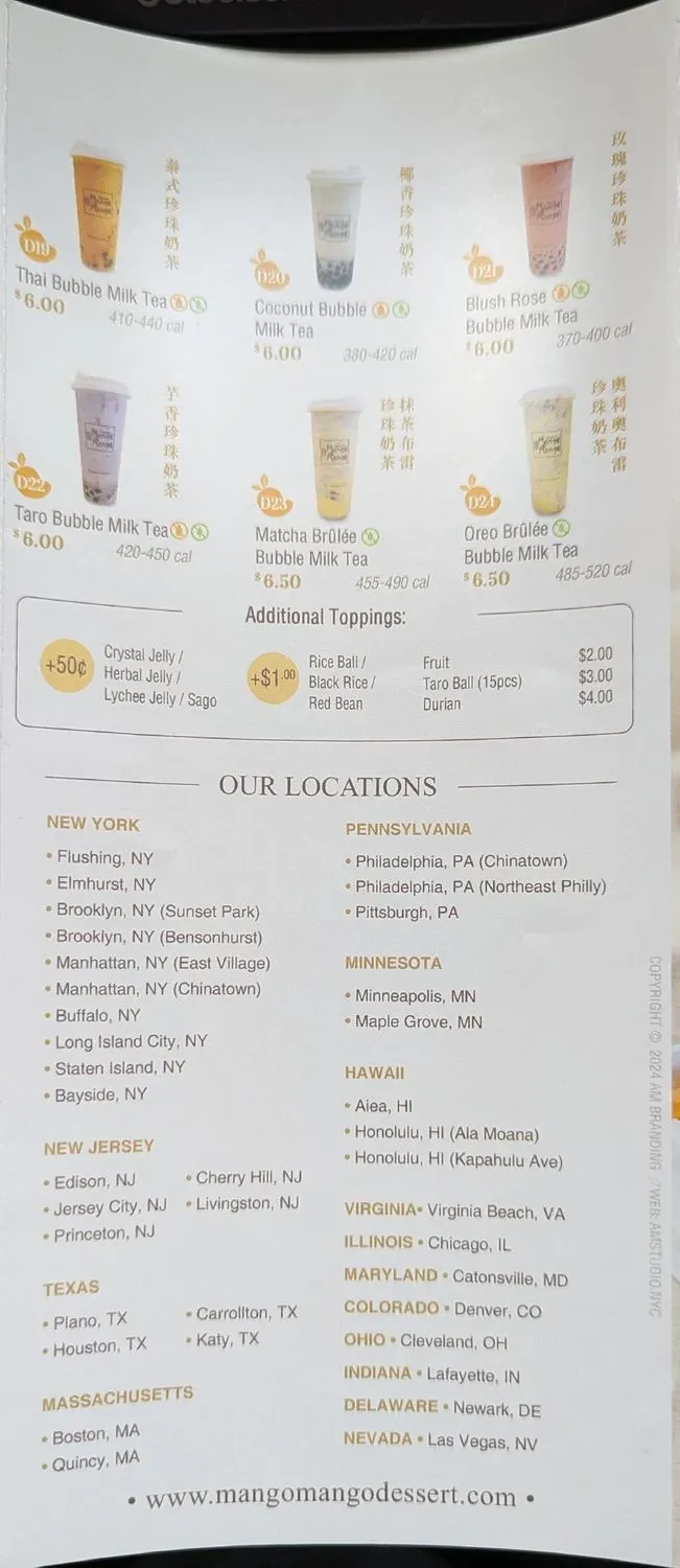 Mango Mango Dessert Menu - Updated October 2025