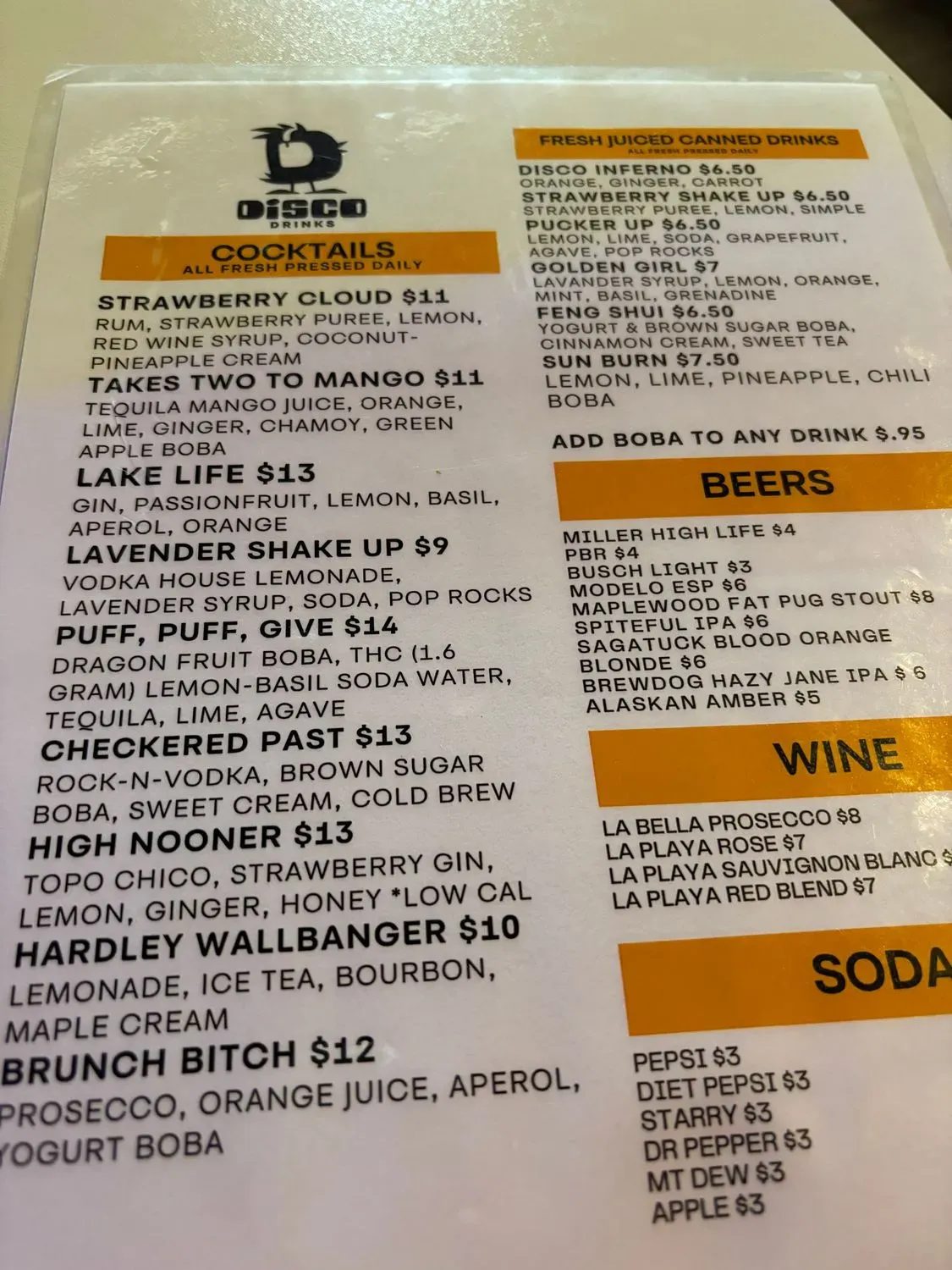 Disco Chicken Menu - Updated October 2025